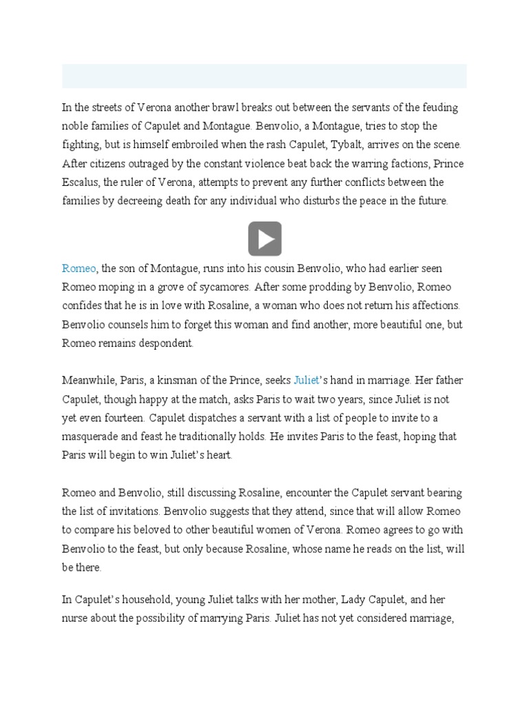 Rpmeo and Juliet Summary | PDF | Characters In Romeo And Juliet | Romeo ...