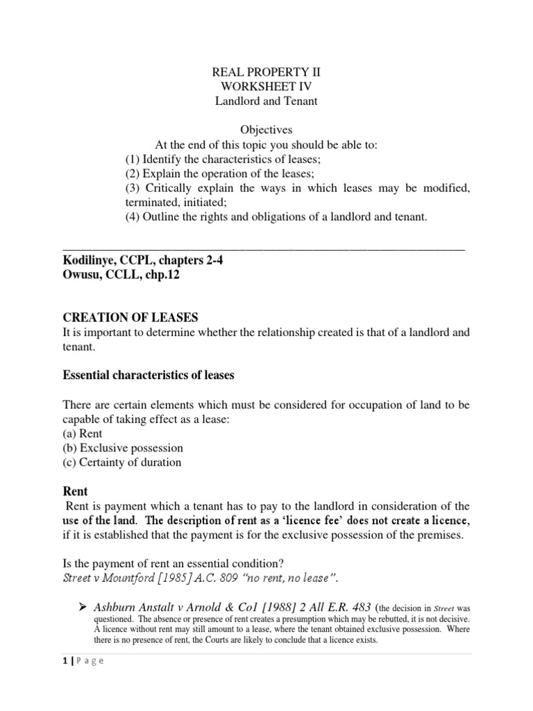 Landlord and Tenant Worksheet 2022 | PDF | Lease | Leasehold Estate