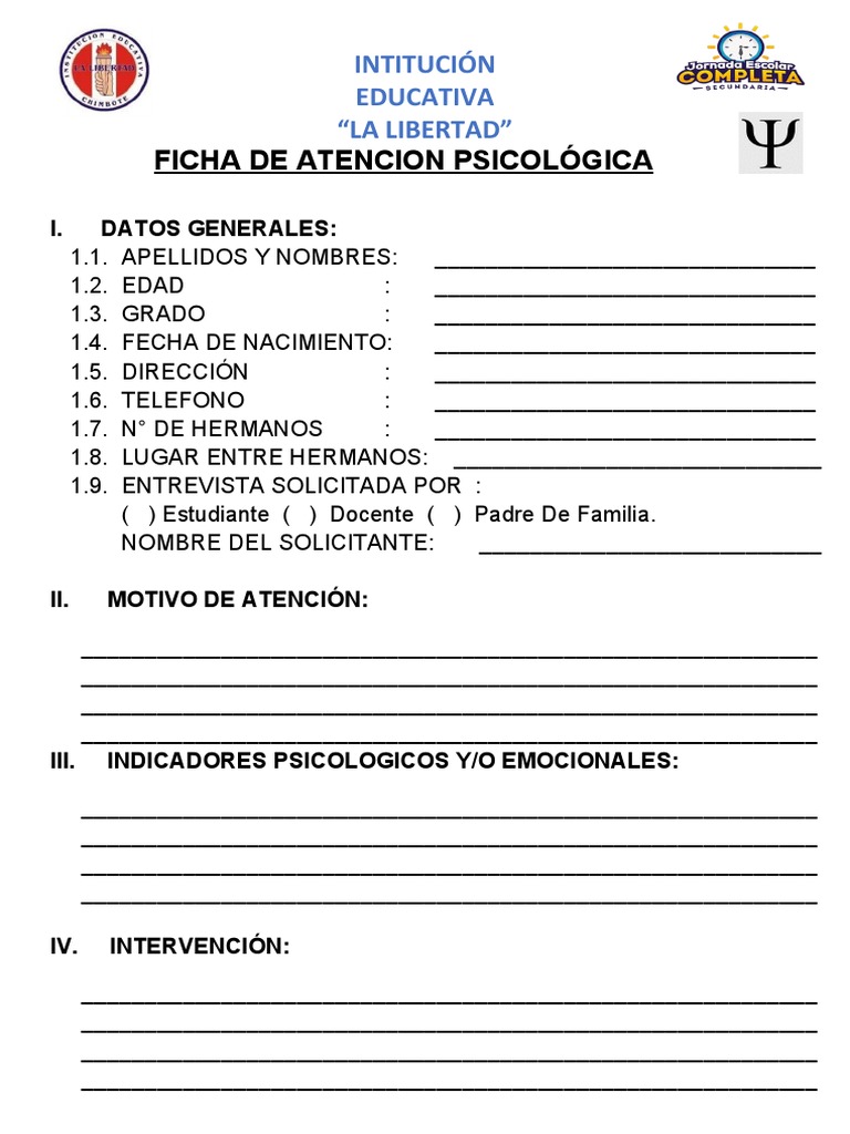 Ficha de Atención Psicológica Escolar | PDF