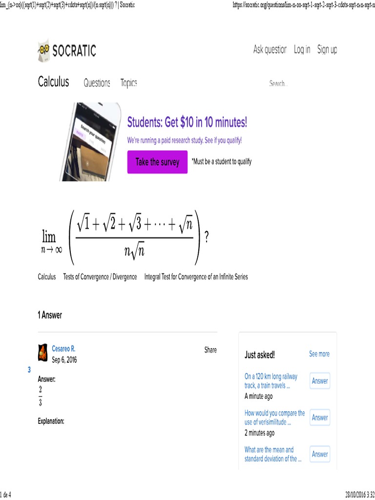 Limit of Sum of Square Roots Formula | PDF