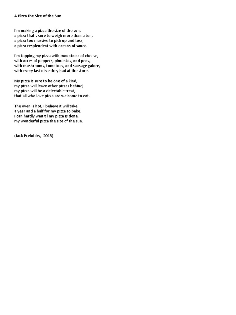 A Pizza the Size of the Sun Poem | PDF