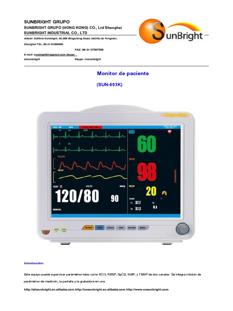 Monitor de Paciente Sunbright 603K | PDF | Tecnología