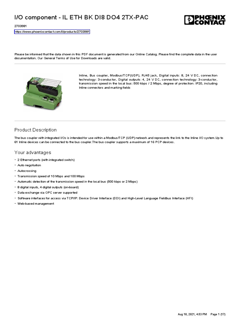 Phoenix Contact 2703981 en | PDF | Electrical Connector | Power Supply