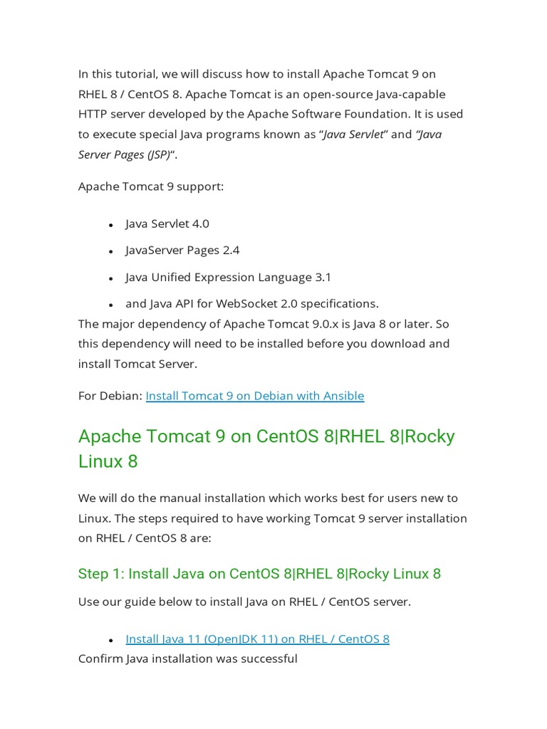 Install Apache Tomcat 9 on RHEL/CentOS 8 | PDF | Java (Programming Language) | Computer Science