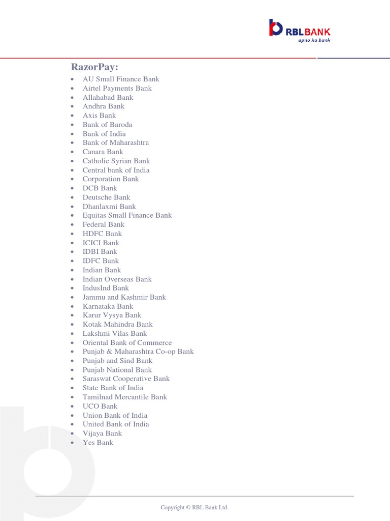 Bank List Netbanking Razorpay | PDF | Business | Finance & Money Management