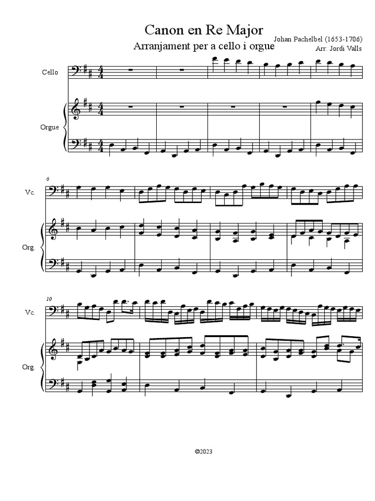 Canon Pachelbel Cello I Orgue | PDF