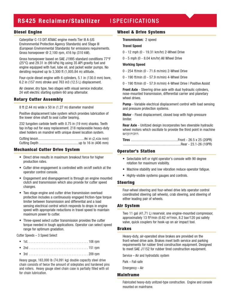 RS425 Terex | PDF | Horsepower | Steering