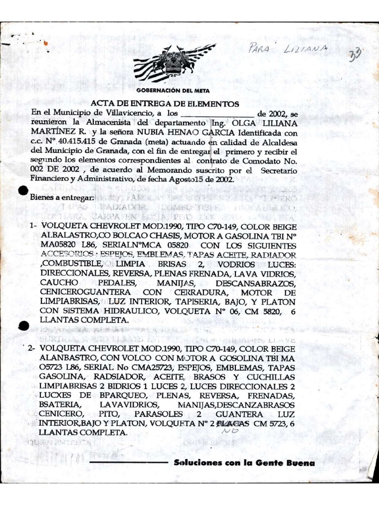 Acta de Entrega de Elementos Comodato | PDF