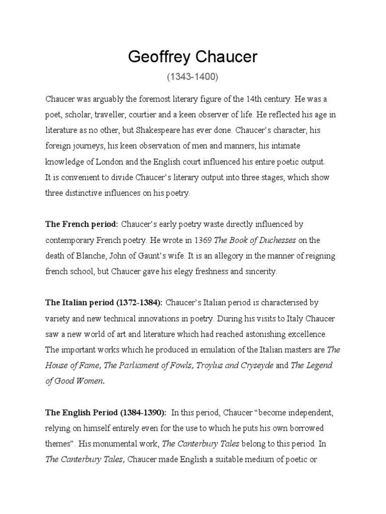 Chaucer: Literary Pioneer of the 14th Century | PDF