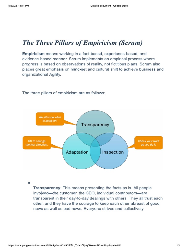 The Three Pillars of Empiricism (Scrum) | PDF The Three Pillars of Empiricism (Scrum) | PDF