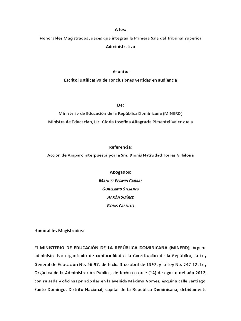 Escrito Justificativo Conclusiones AMPARO - DIONIS NATIVIDAD TORRES 4 ...