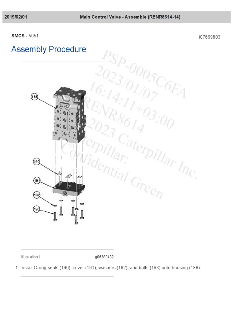 320dl Main Control Valve Assembling | PDF | Equipment | Tools