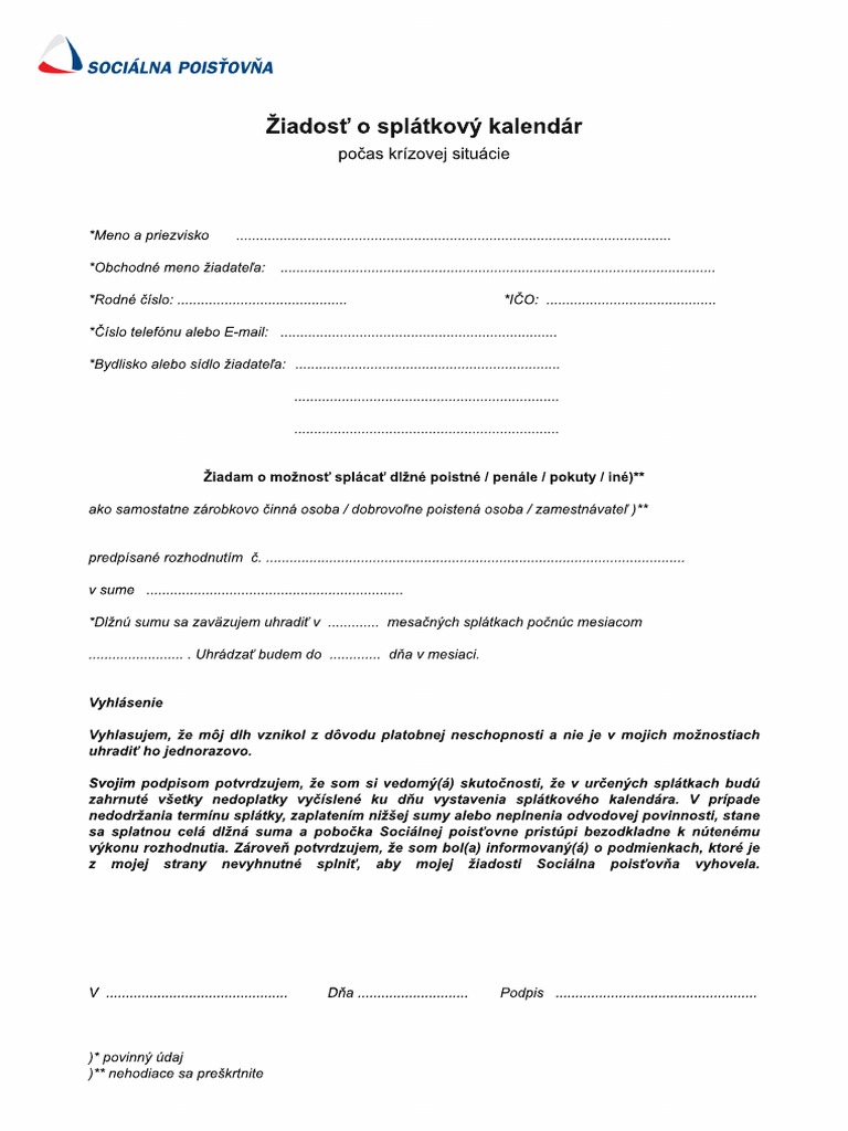 13102021-VP-žiadosť o Splatkovy Kalendar | PDF