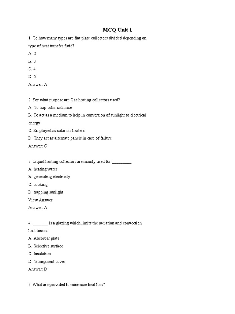 MCQ Unit 1 | Download Free PDF | Solar Energy | Manufactured Goods