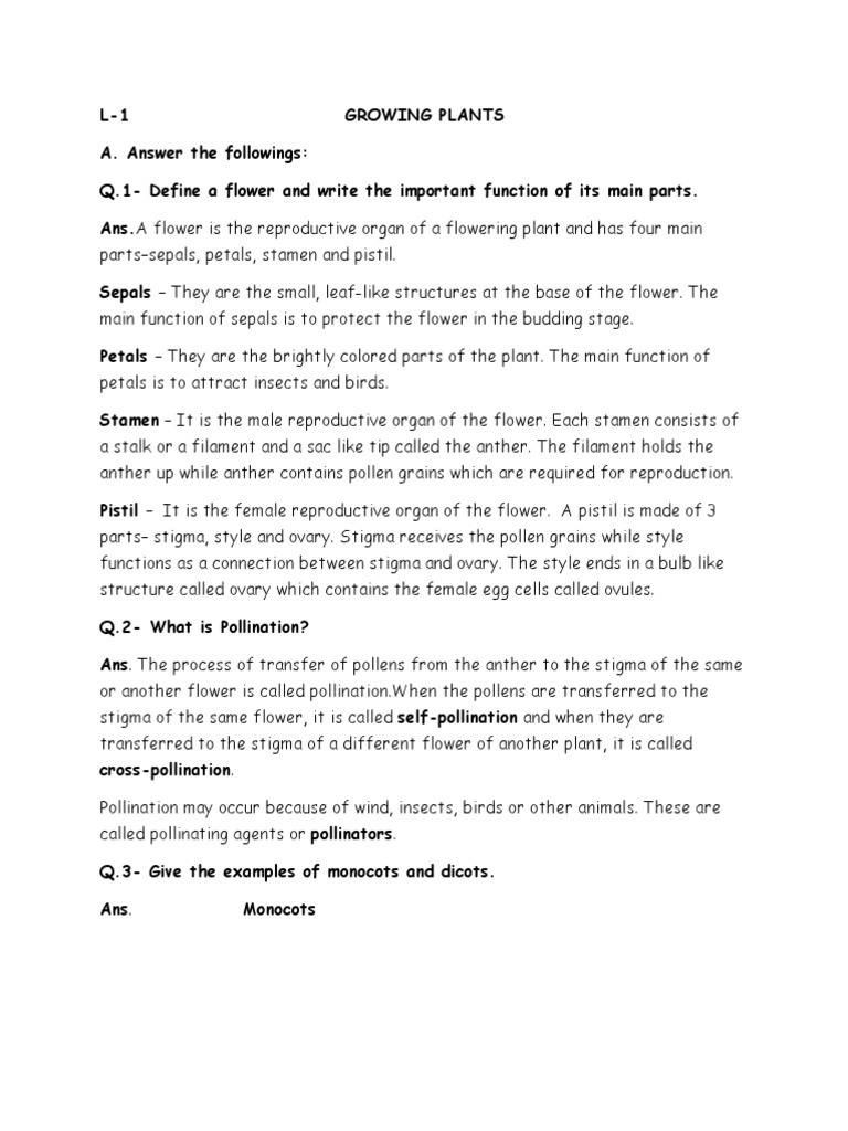 Edited Notes-Growing Plants | PDF | Flowers | Pollination