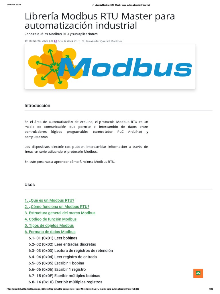 Librería Modbus RTU Master para Automatización Industrial | Descargar ...