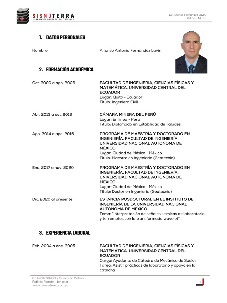 Curriculum Vitae de Juan Pérez: Formación, Experiencia y Publicaciones | PDF
