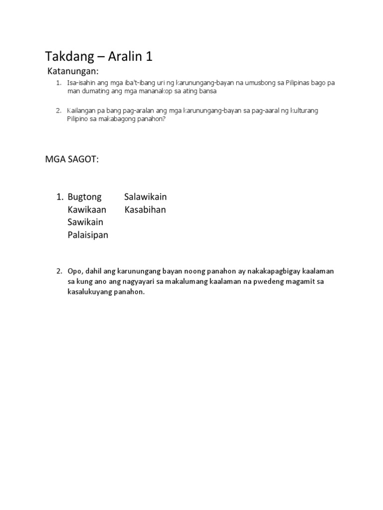 Takdang - Aralin 1: Katanungan | PDF