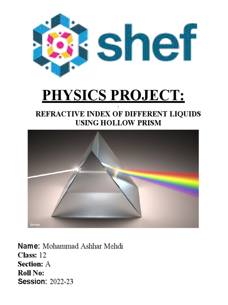 Physics Project Coverpage | PDF | Prism | Refractive Index
