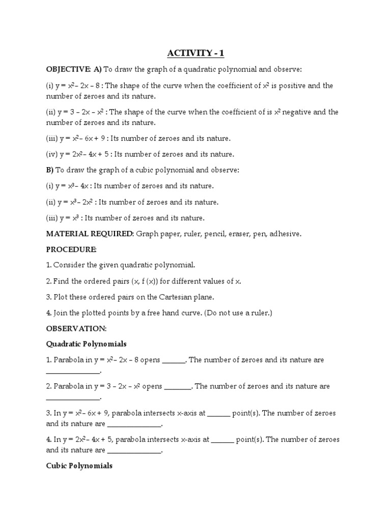 Math Activity 1 Polynomials | PDF