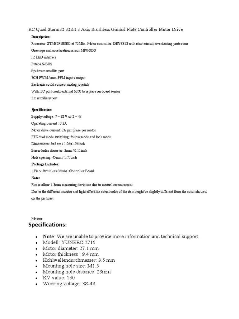 Storm32 32bit 3 Axis Gimbal Controller | PDF