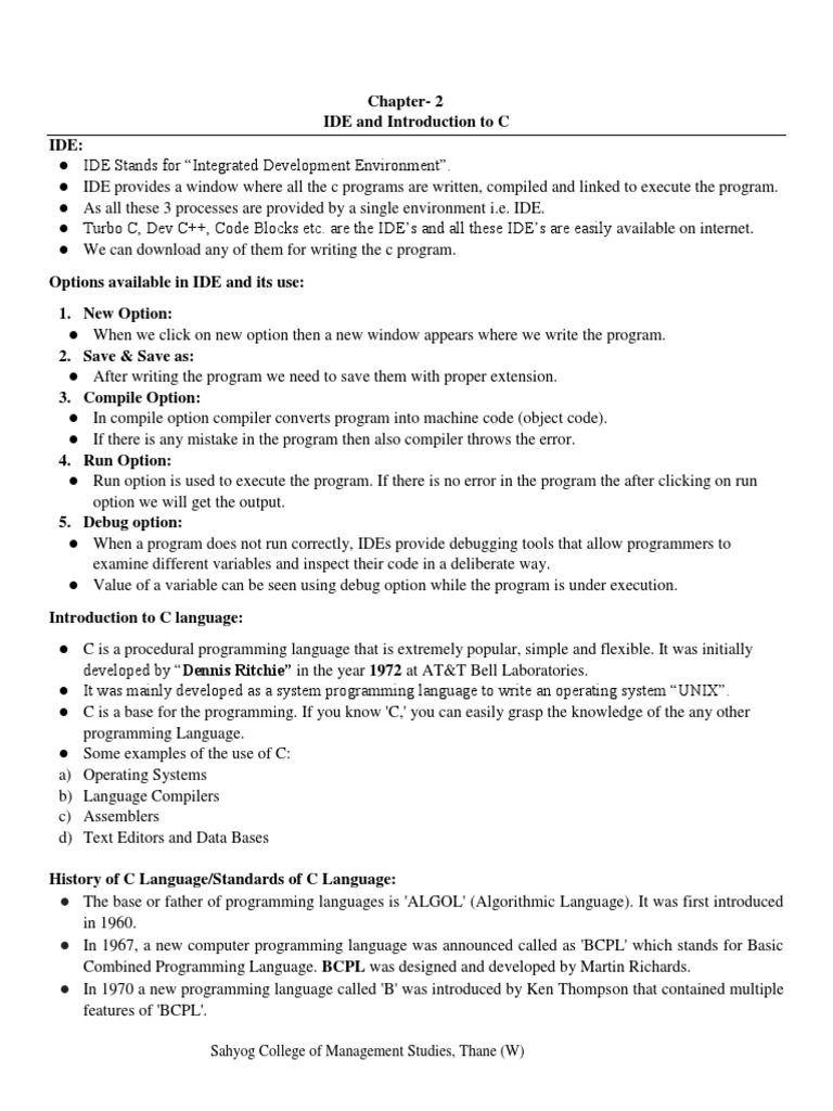 C (Chap 2-IDE and Introduction To C) | PDF | Data Type | Integer (Computer Science)
