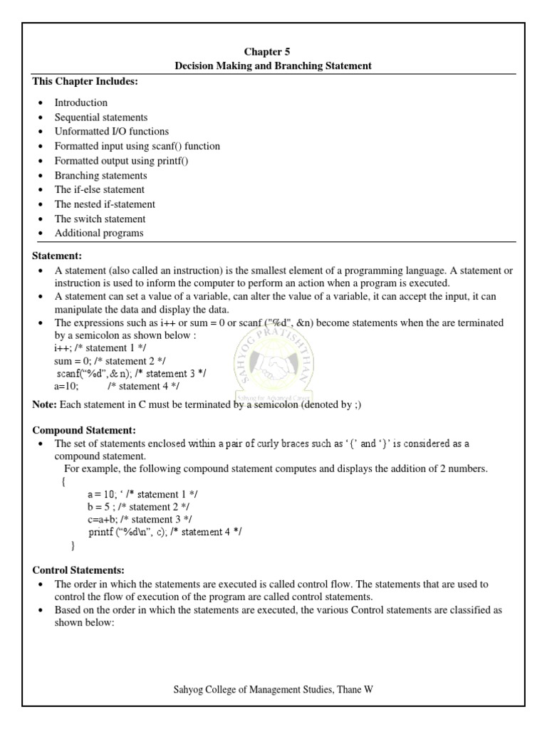 C (Chap-5-Decision Making and Branching Statement) | PDF | Data Type | Software Engineering
