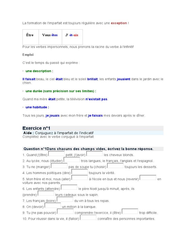 Formation et emploi de l'imparfait | PDF | Verbe