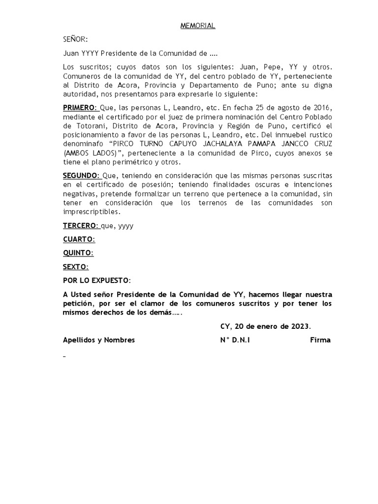 Modelo MEMORIAL | PDF