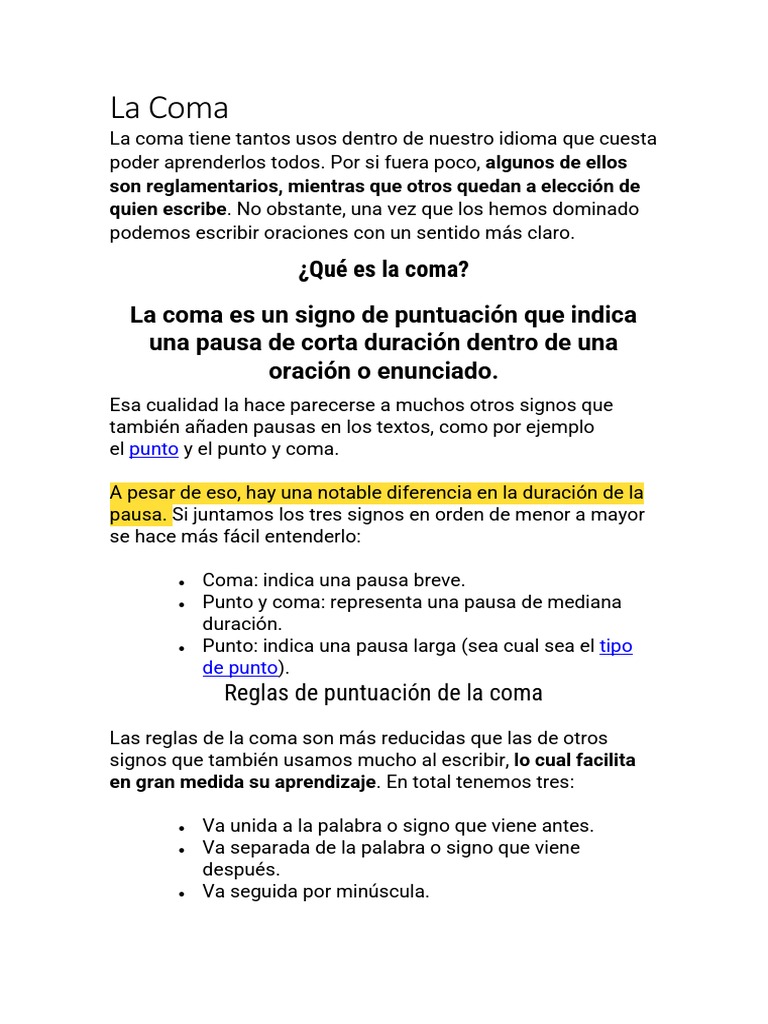 Usos y reglas de la coma | PDF | Coma | Oración (Lingüística)