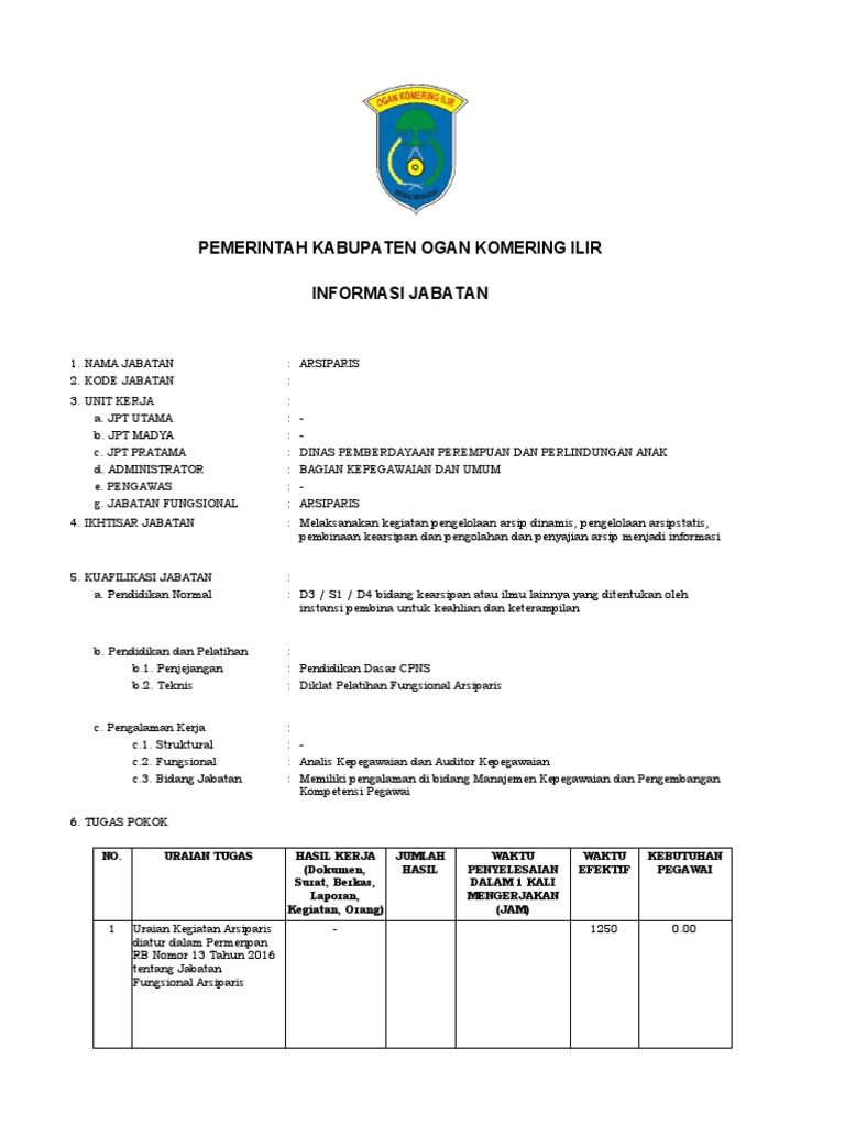 Anjab Arsiparis Bagian Kepegawaian Dan Umum | PDF