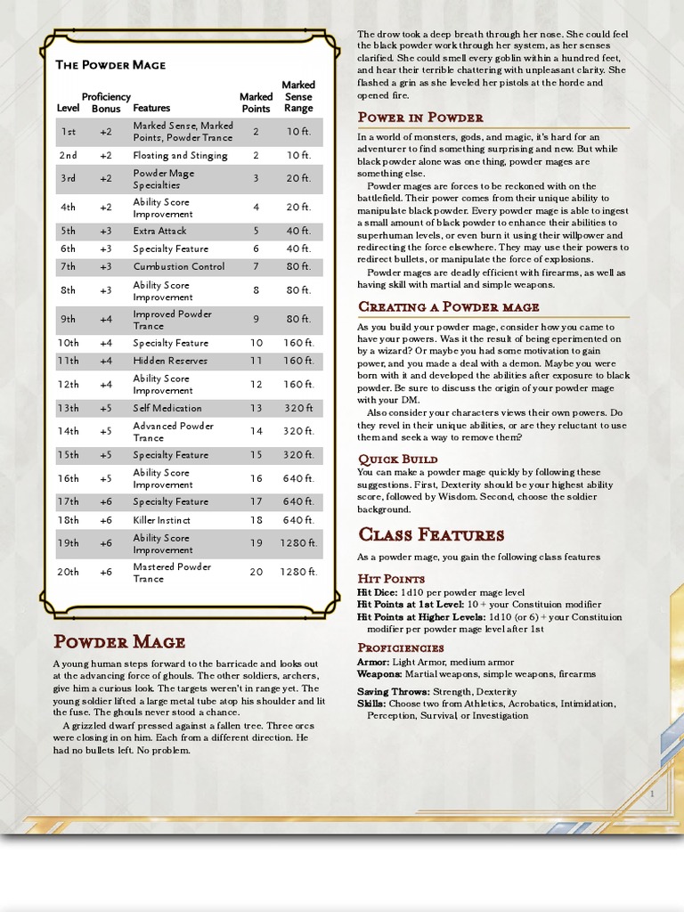 (Class) The Powder Mage - GM Binder | PDF | Artillery | Firearms