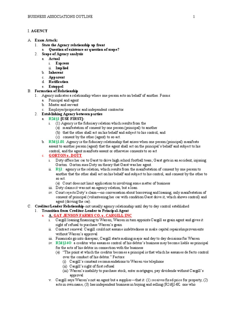Ba Final Outline Wagner | PDF | Law Of Agency | Legal Liability