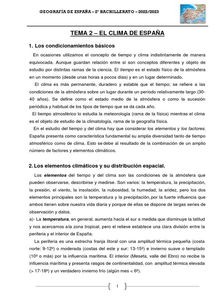 Tema 2 - El Clima de España | PDF | Clima | Clima oceánico
