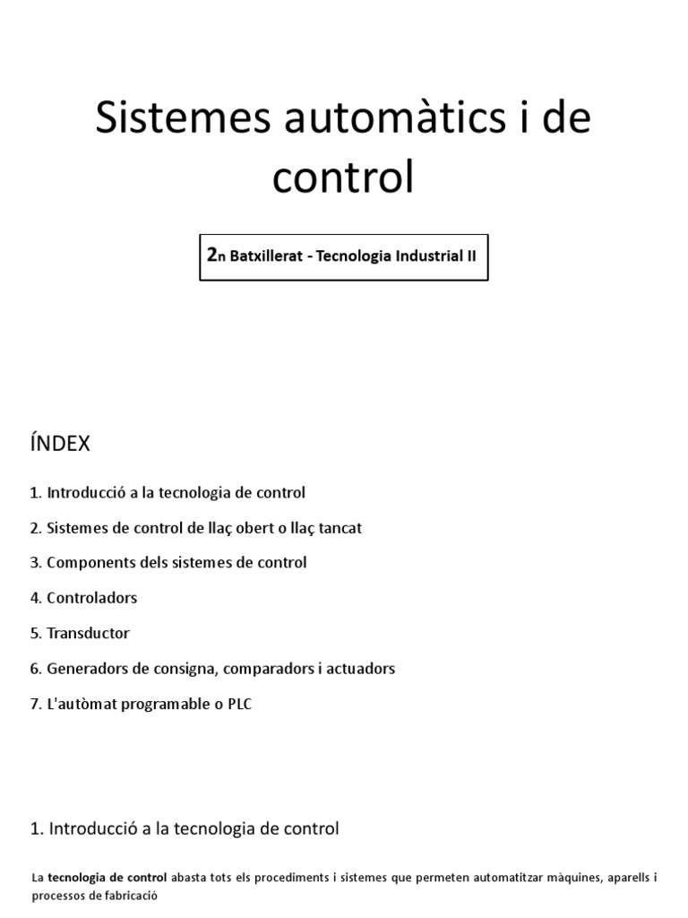 Sistemes Automàtics I de Control | PDF