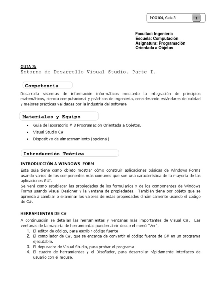 Guía de Visual Studio para POO en C# | PDF | Ventana (informática) | Programa de computadora