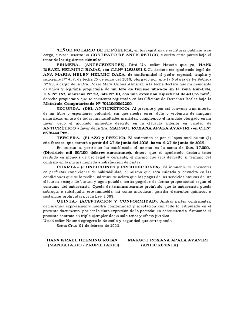 ANTICRETICO. Con PODER | PDF