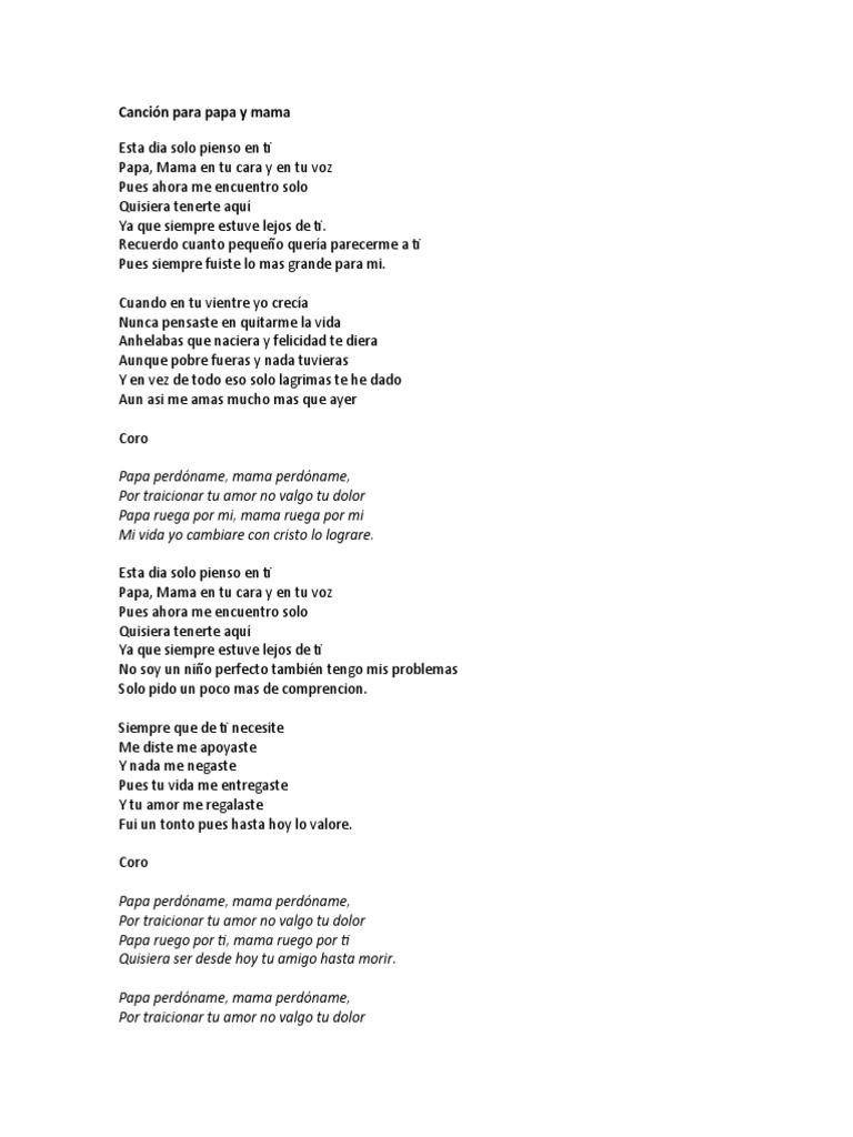 Canción Para Papa Y Mama Pdf