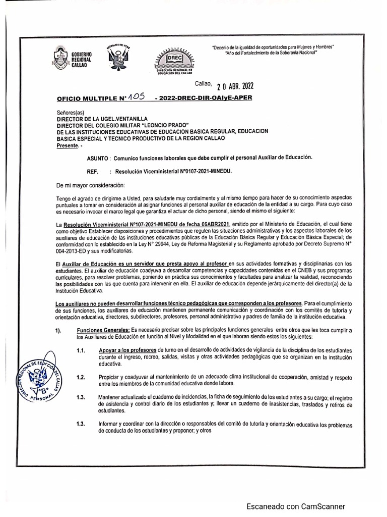 Oficio Múltiple N105 2022 DREC DIR OAIyE APER | PDF