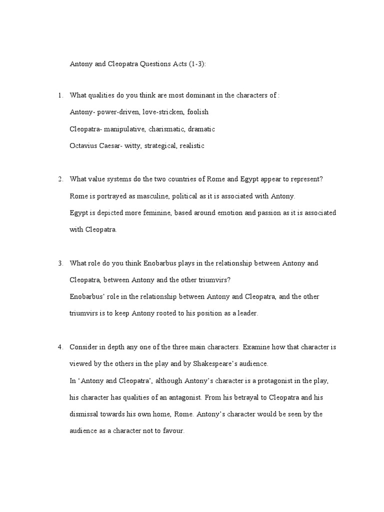 Antony and Cleopatra Questions Acts | PDF