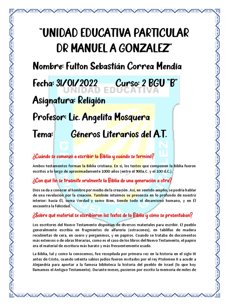 2b - Correa Fulton - DEBER 3 - RELI | PDF | Biblia | Textos Religiosos