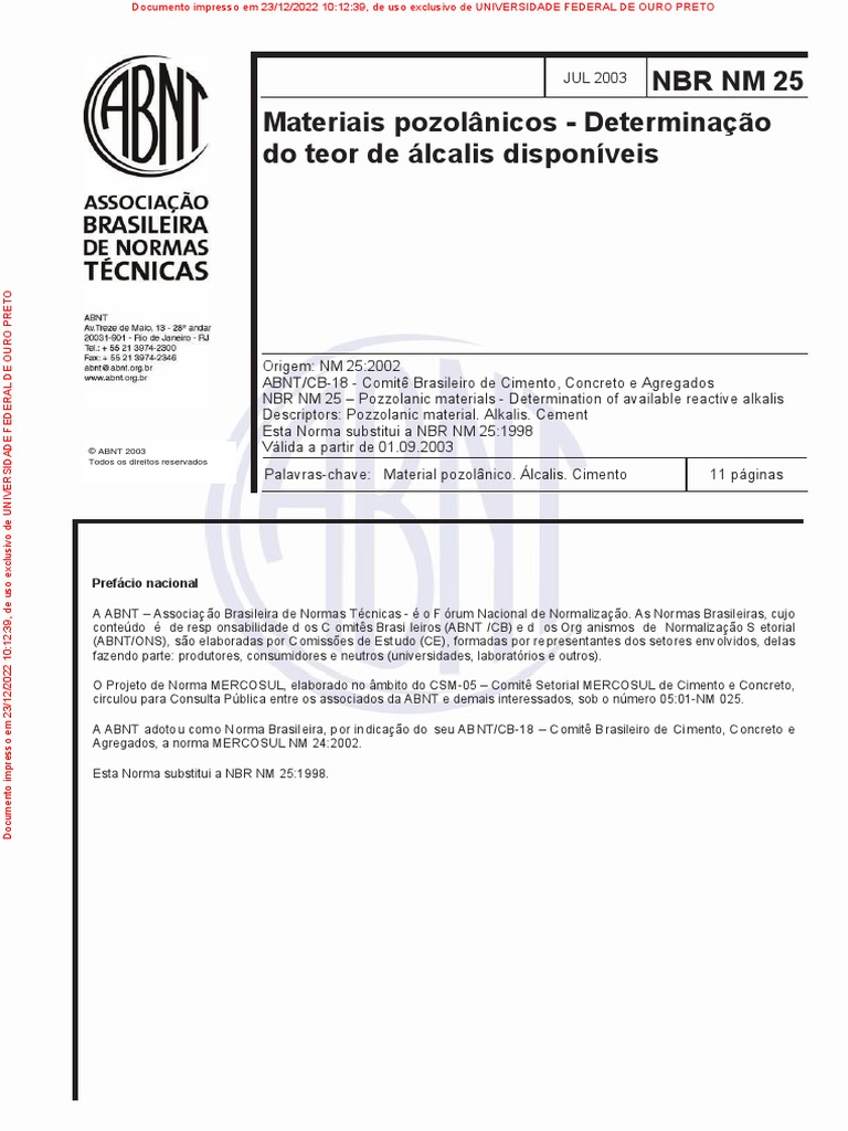 NBR NM25 | Download grátis PDF | Ácido clorídrico | Cálcio