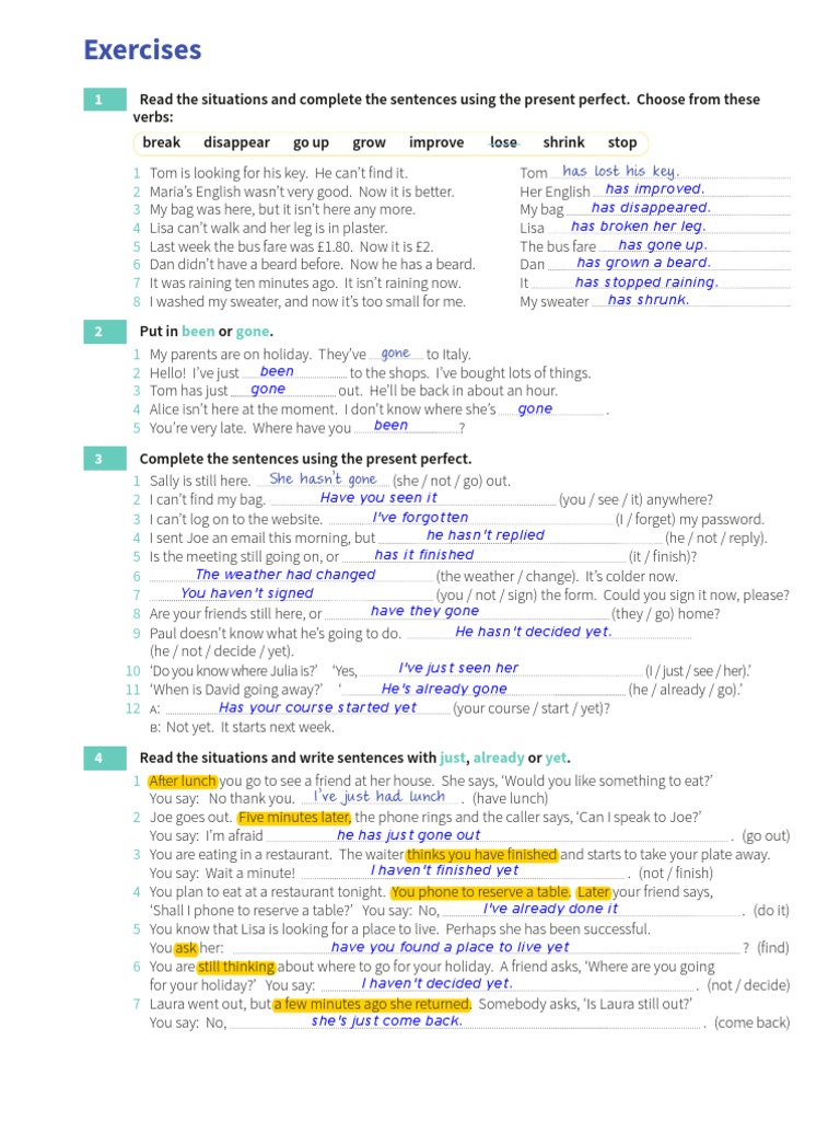 Present Perfect - Adverbs-With Answers | PDF