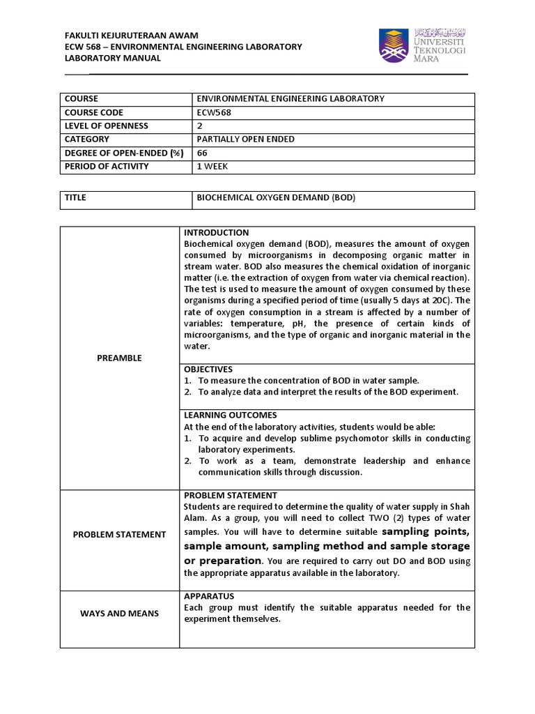 Analyzing Water Quality Through Biochemical Oxygen Demand Testing | PDF ...