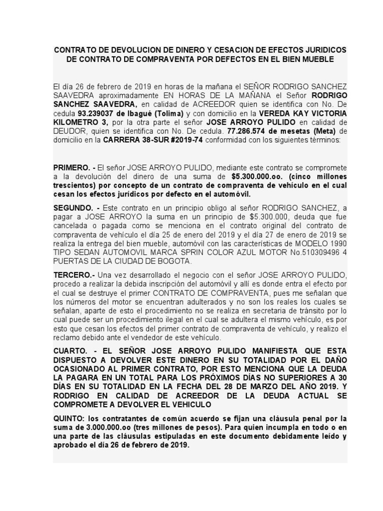 Contrato de Devolucion de Dinero | PDF