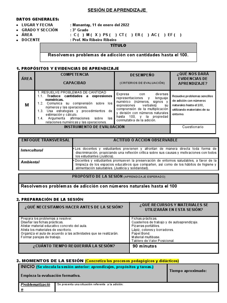 DISEÑO DE SESIÓN DE APRENDIZAJE N°02 (Mate) Marco Jara | PDF | Evaluación | Aprendizaje