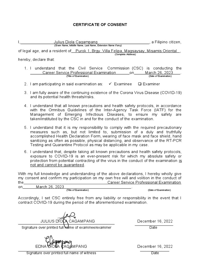 Consent Form | PDF | Ongoing Events | Public Health