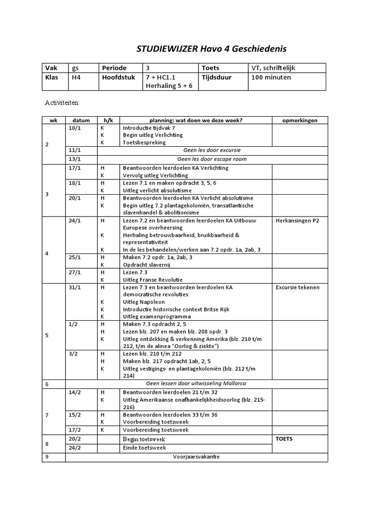 Studiewijzer H4 Geschiedenis p3 | PDF