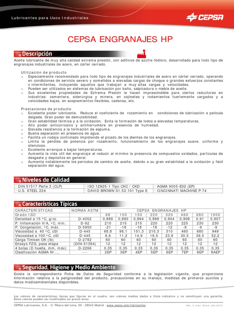 Cepsa Engranajes HP | PDF | Engranaje | Rodamiento (Mecánico)