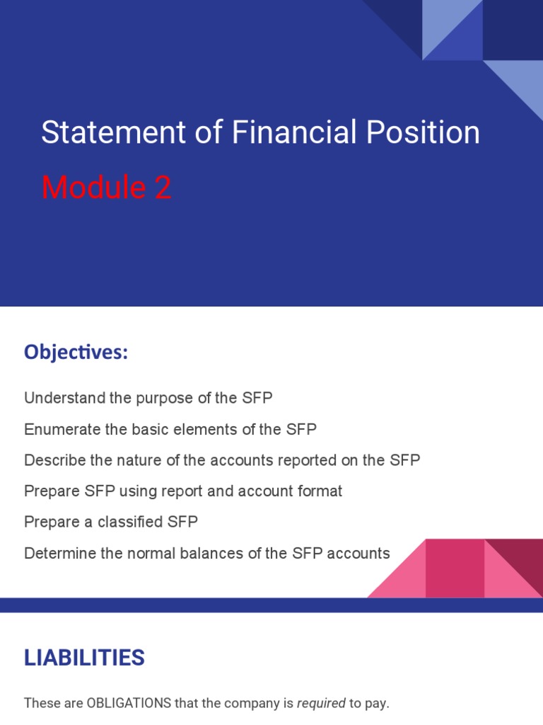 Module 2 - SFP.2 | Download Free PDF | Balance Sheet | Debits And Credits